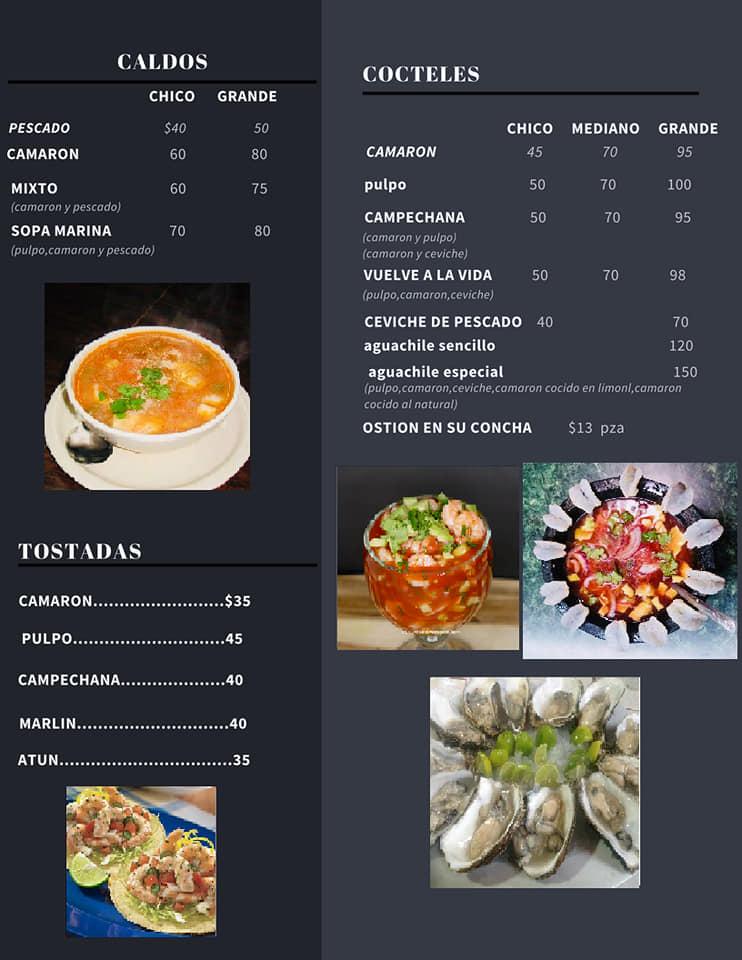 Menu at Mariscos El Pámpano restaurant, Camargo