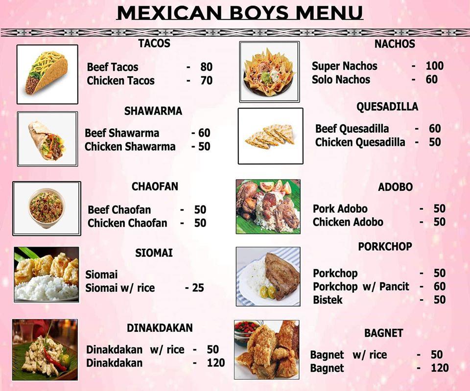 Menu at Mexican Boys restaurant, Pila
