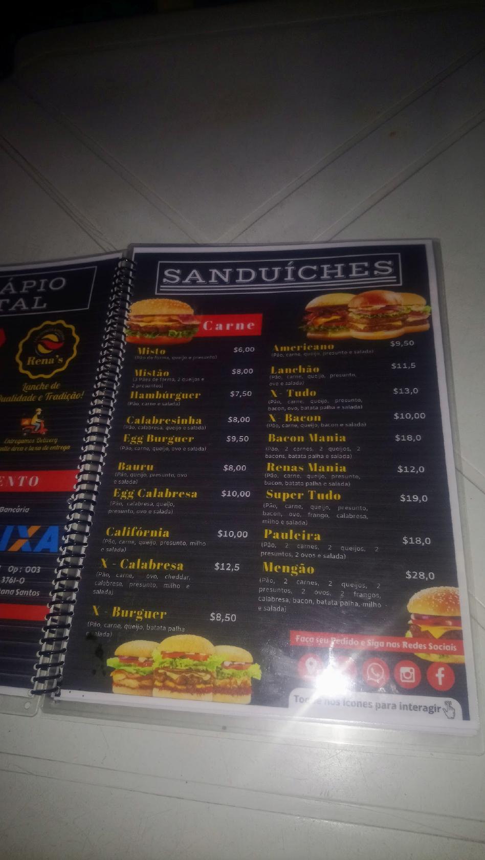 Menu em Rena's Lanches pub & Bar, Teresina