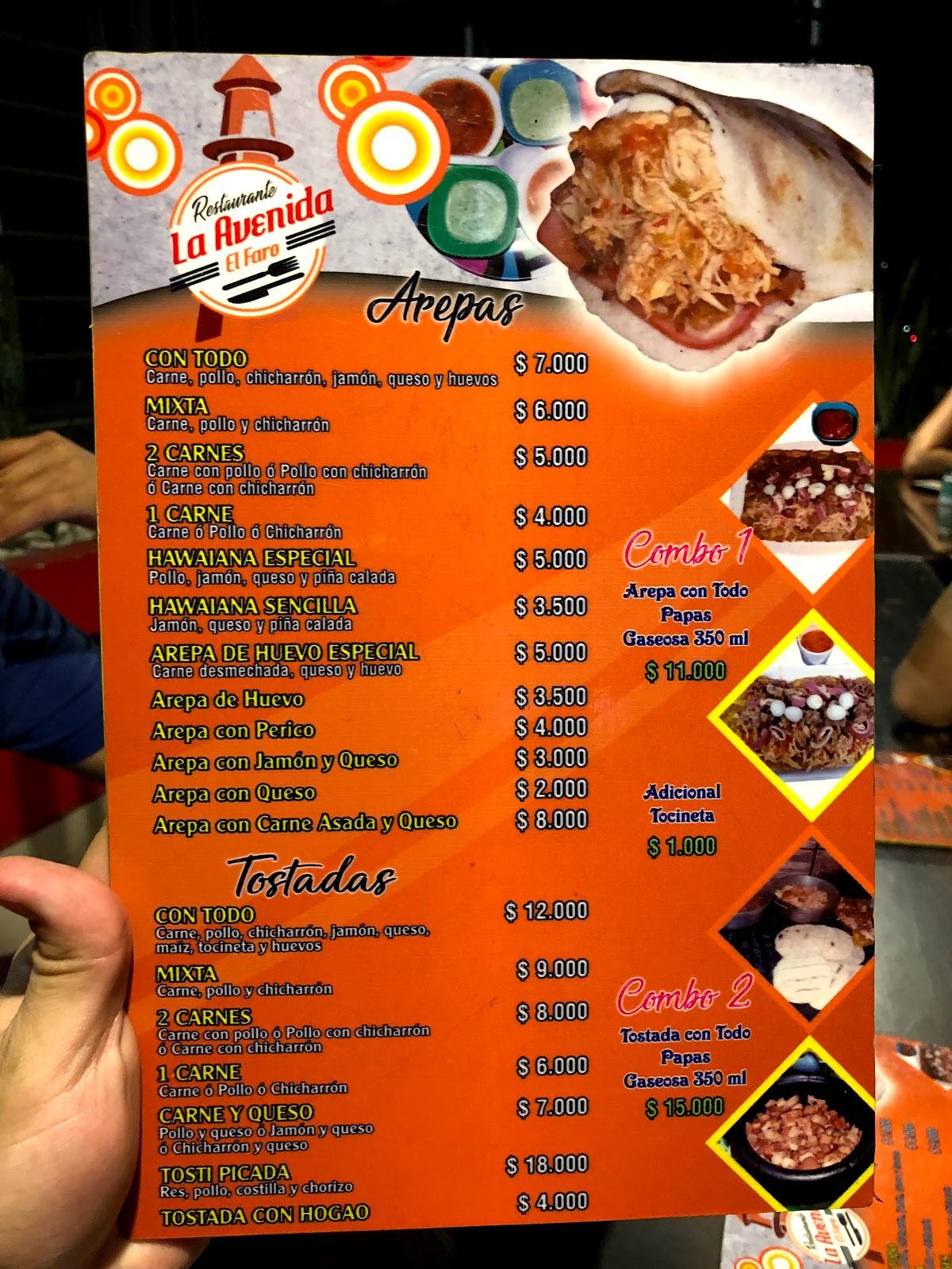 Carta del restaurante Arepas con todo, Guadalajara del Buga