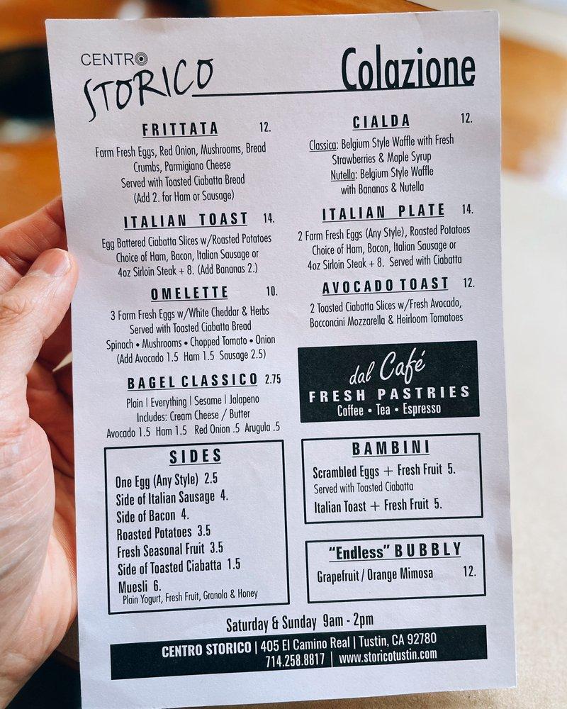 Menu at CENTRO Storico Spaghetteria restaurant, Tustin