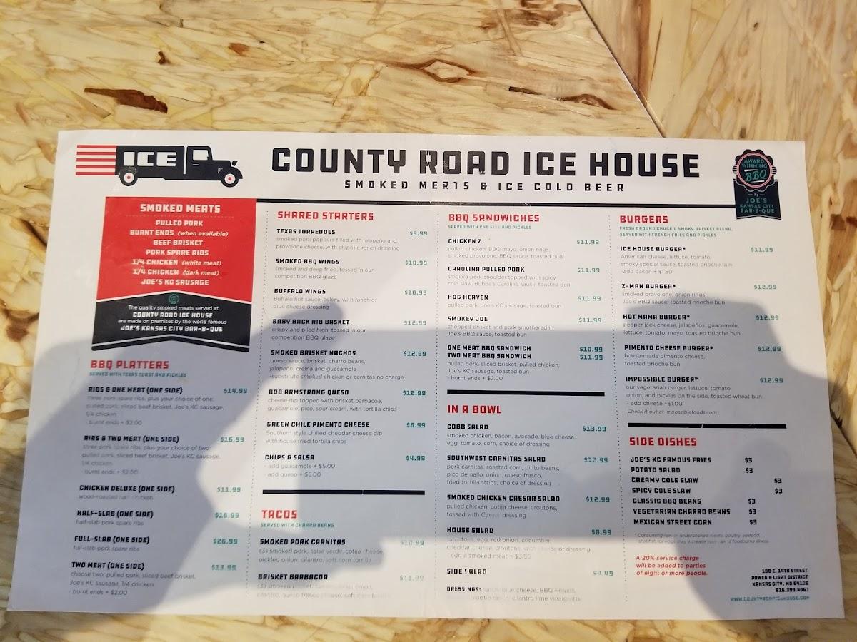 Menu at County Road Ice House pub & bar, Kansas City