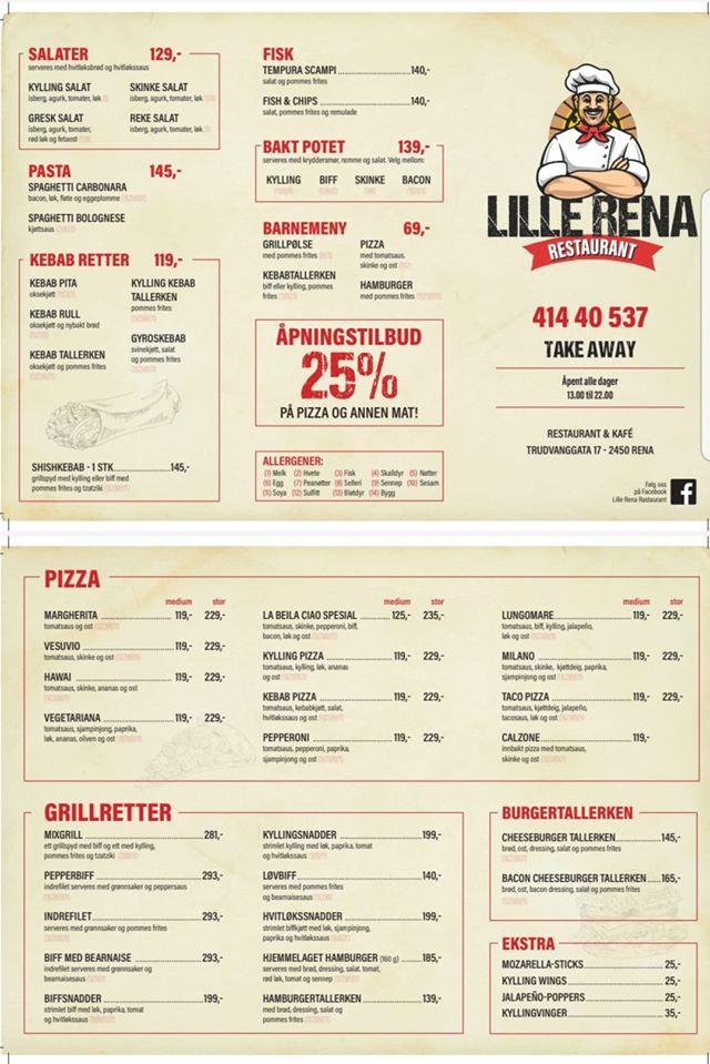 Menu at Lille Rena Restaurant, Rena