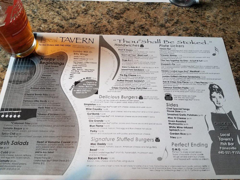 Menu at Local Tavern Willoughby Hills pub & bar, Willoughby Hills ...