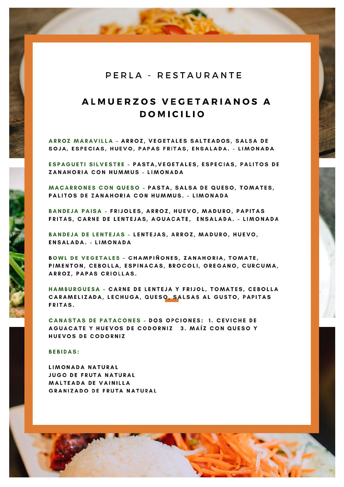 Menu at Perla restaurante vegetariano, Ibagué