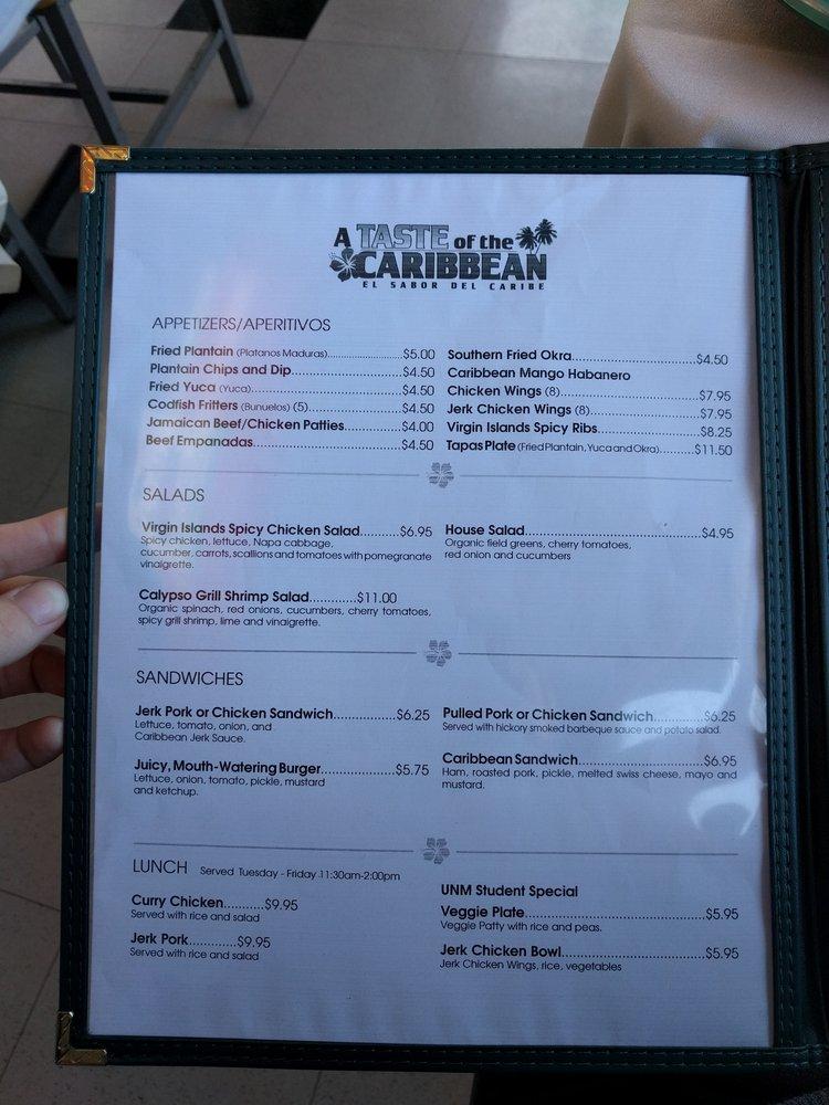 Menu at A Taste of the Caribbean restaurant, Albuquerque