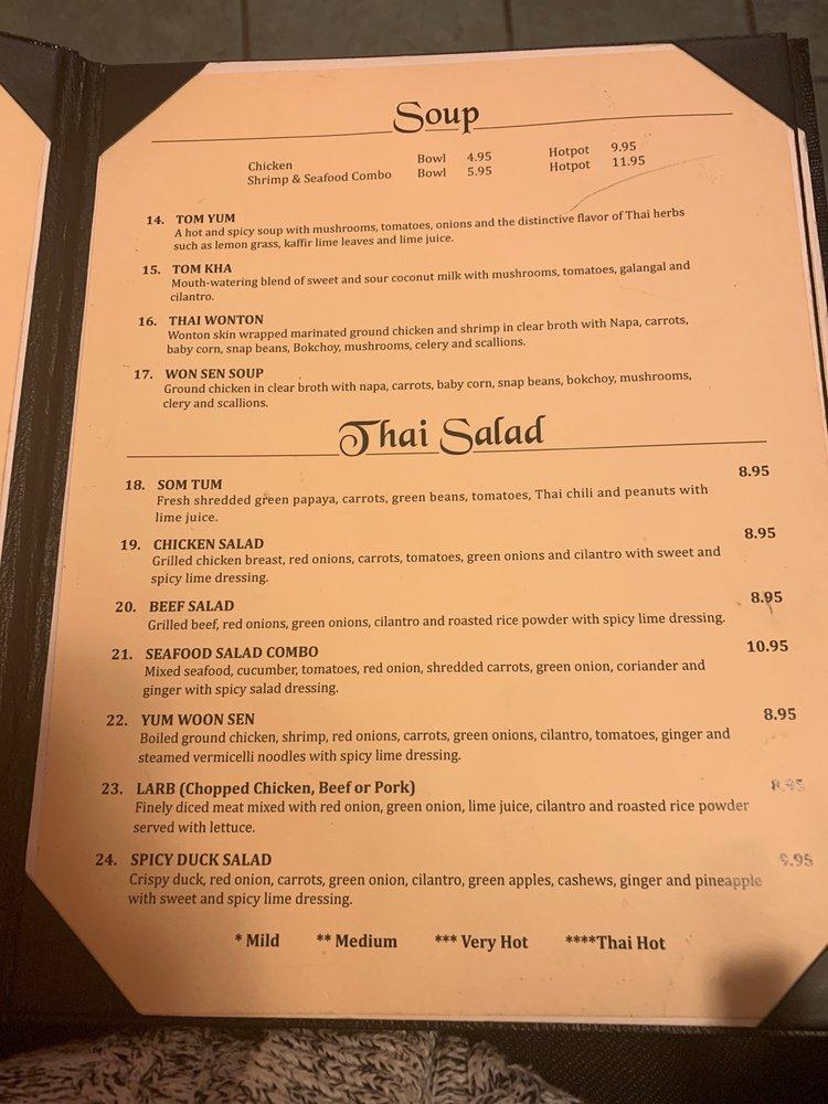 Menu at Thai Sawatdee restaurant, Winston-Salem, Reynolda Rd