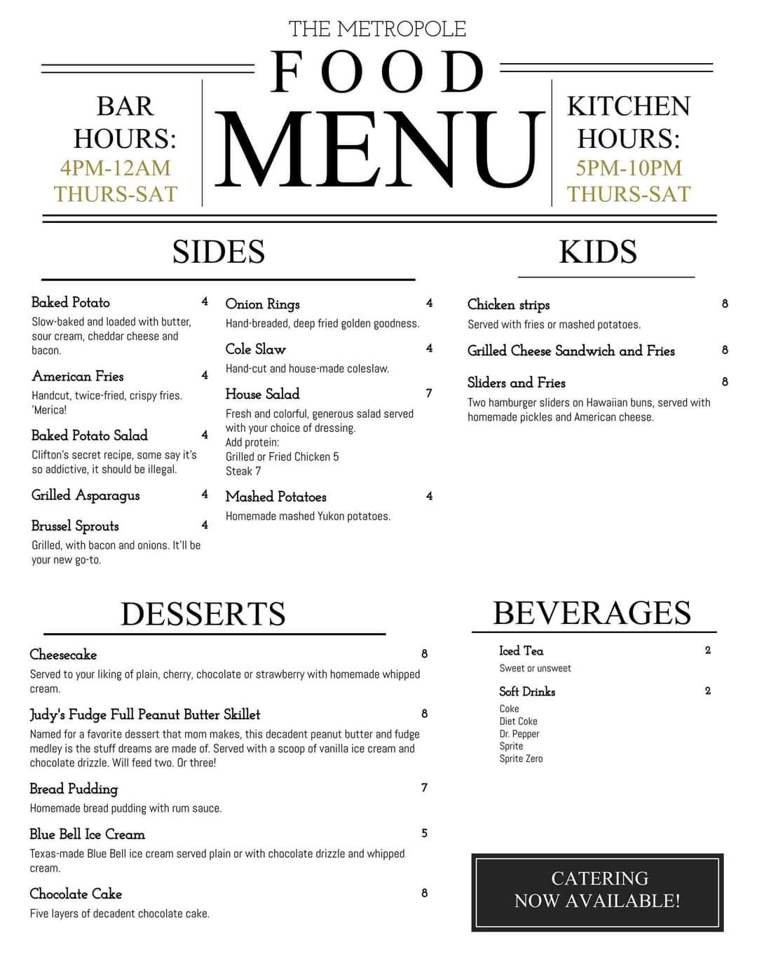 Menu at The Metropole Saloon & Restaurant, Shamrock