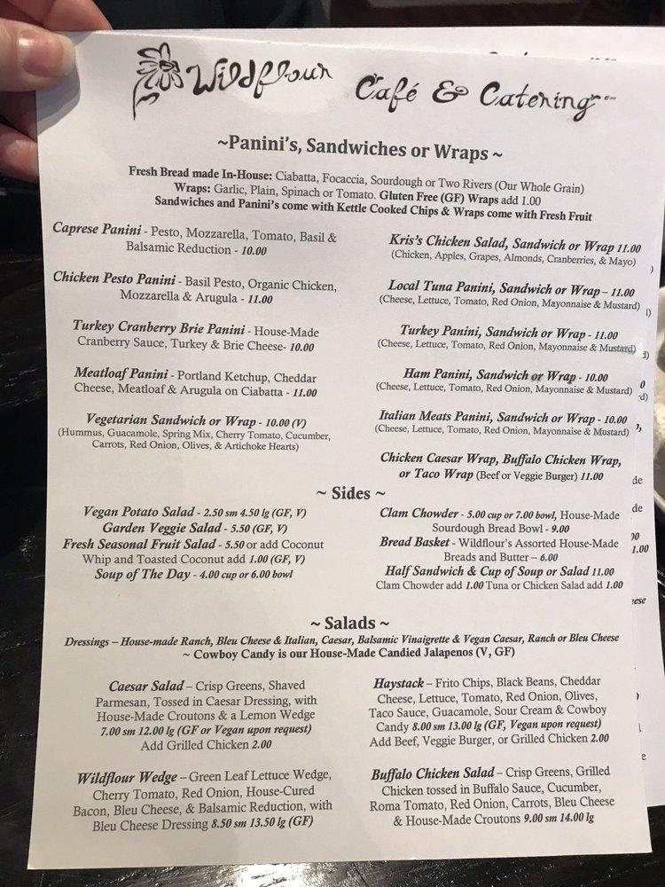 Menu at Wildflour cafe, North Bend