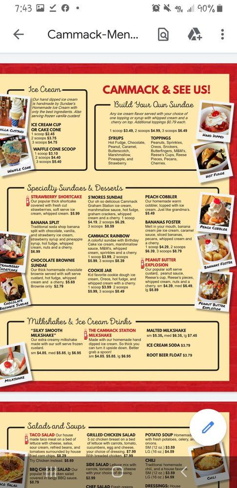 Menu at Cammack Station restaurant, Muncie