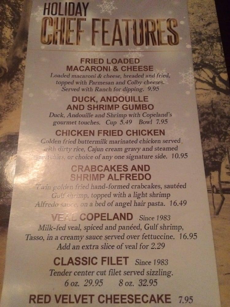 Menu at Copeland's of New Orleans restaurant, Kenner, W Esplanade Ave