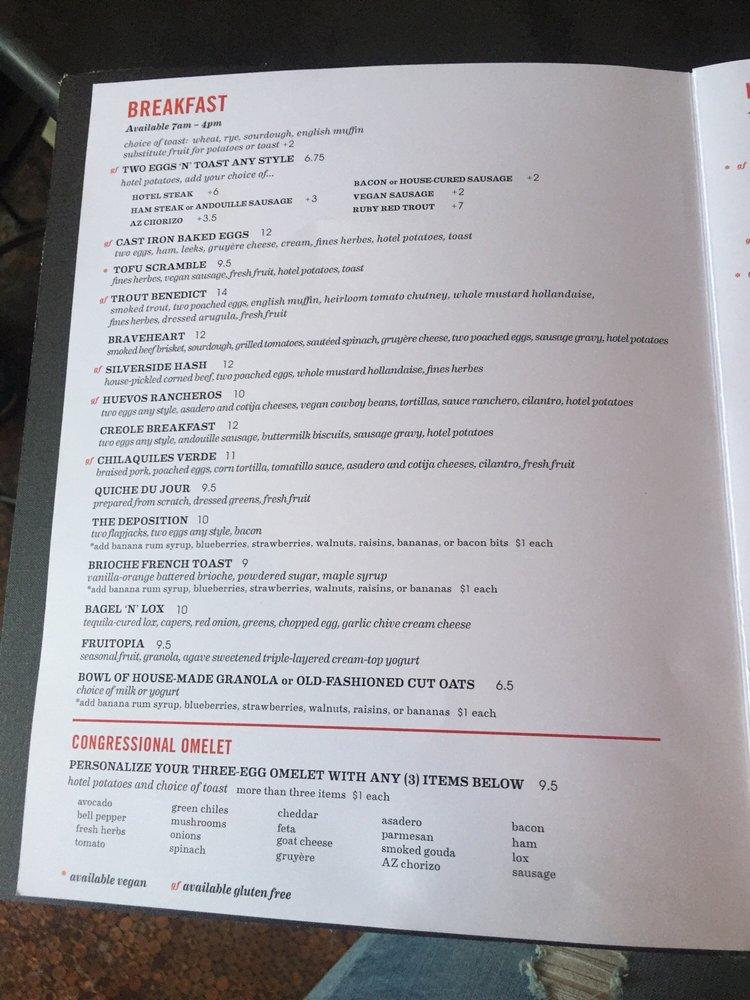 Menu at Cup Cafe, Tucson