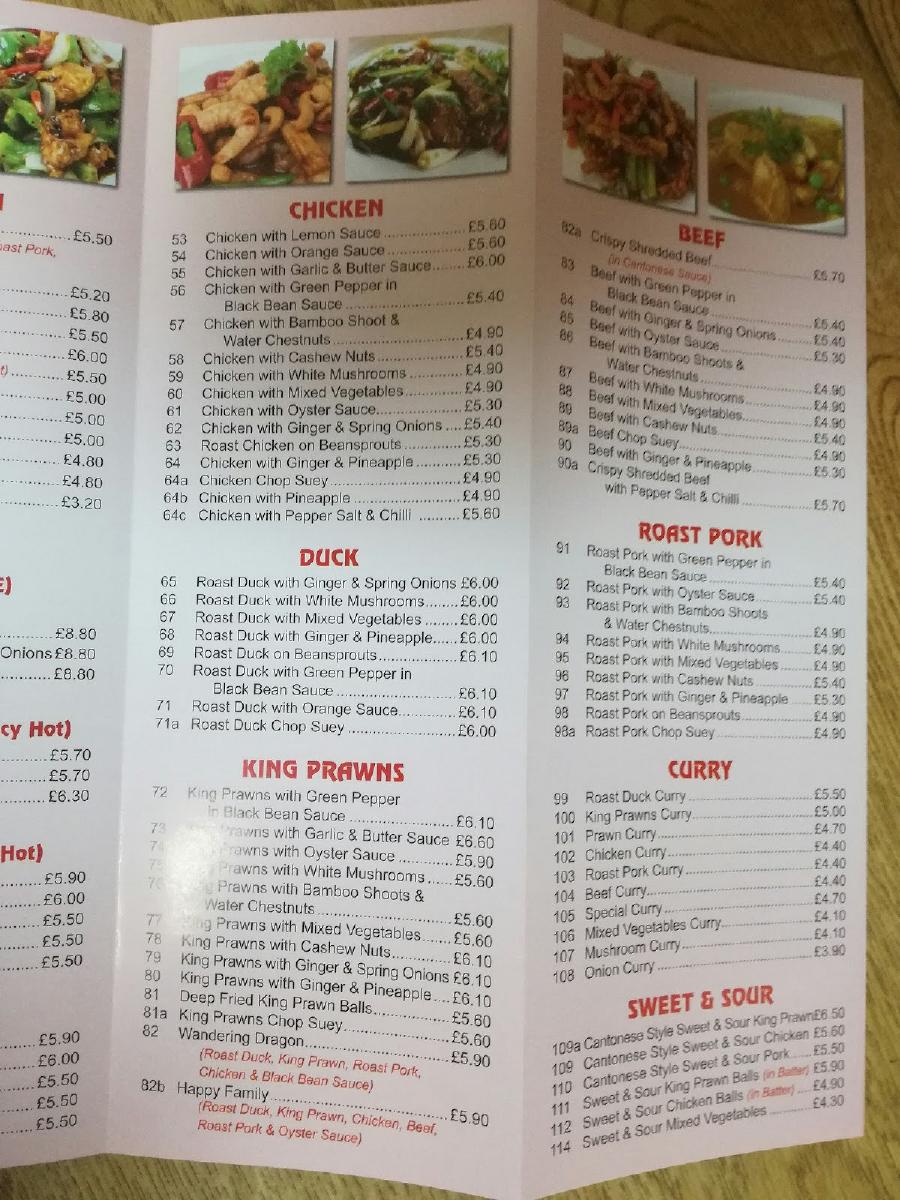 Carta de comida rápida Golden Rice Bowl, Birmingham