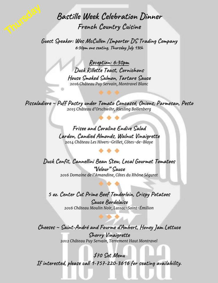 Menu at Le Yaca French Restaurant, Williamsburg, High St