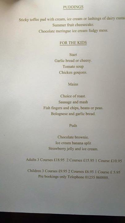 Menu at The Blacksmith Arms pub & bar, Clacton-on-Sea