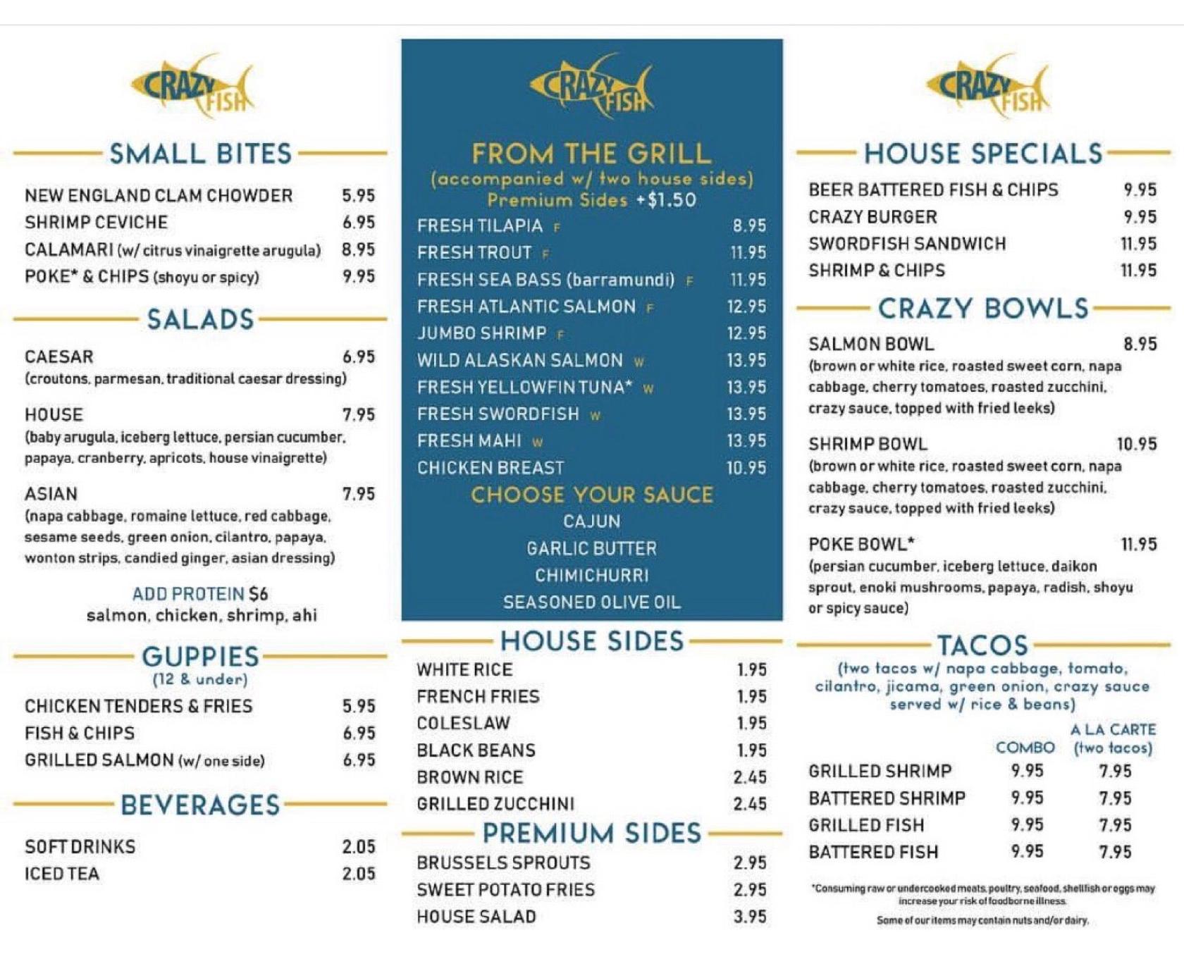 Menu at Crazy Fish Grill - San Pedro restaurant, Los Angeles
