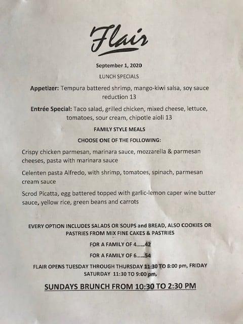 Menu at Flair Restaurant & Bar, Southington