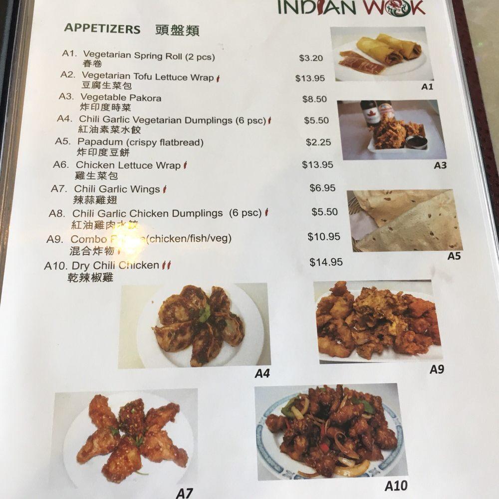 Menu at Indian Wok restaurant, Burnaby