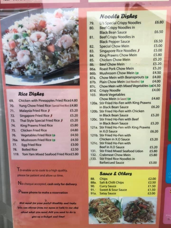 Menu at Li's Sizzling House restaurant, Brighton