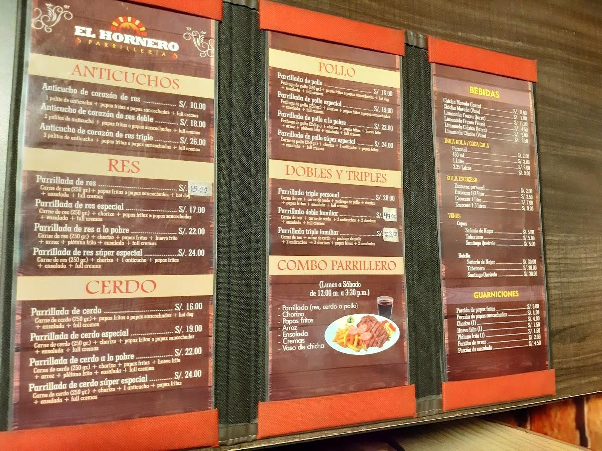 Carta del restaurante El Hornero, Paucarpata