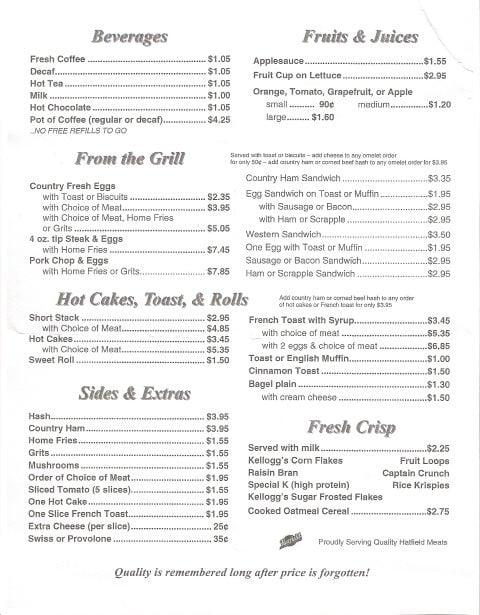Menu at Frost Cafe, Culpeper