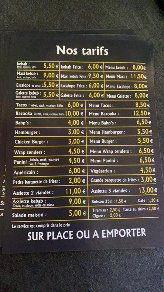 Menu at KEBAB D'OR restaurant, Gueugnon