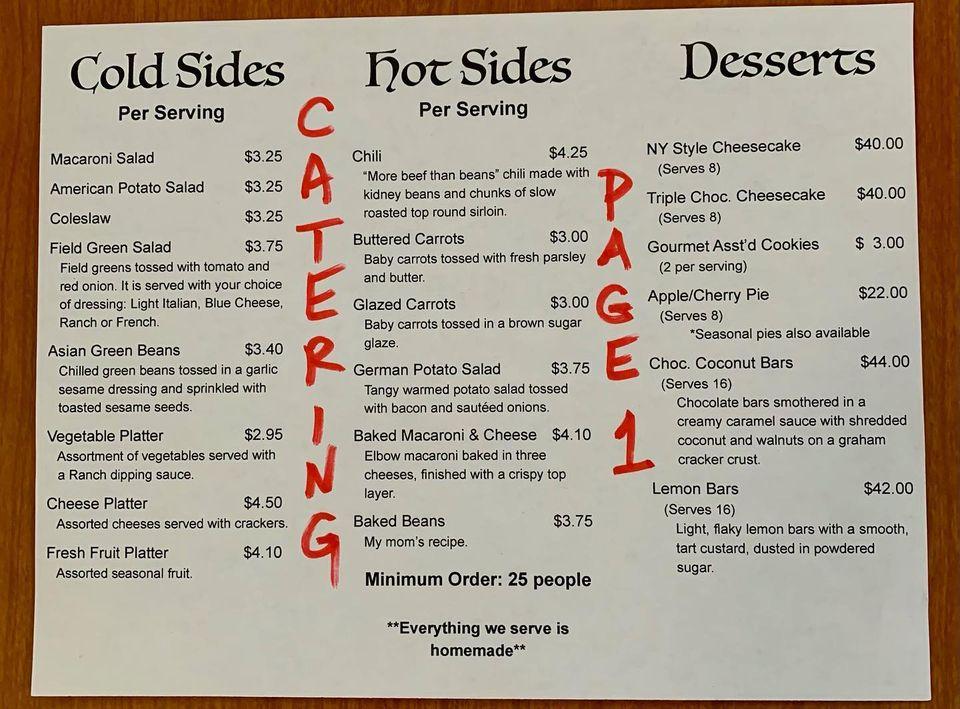 Menu at Steve's Pig & Ox Roast restaurant, Lackawanna