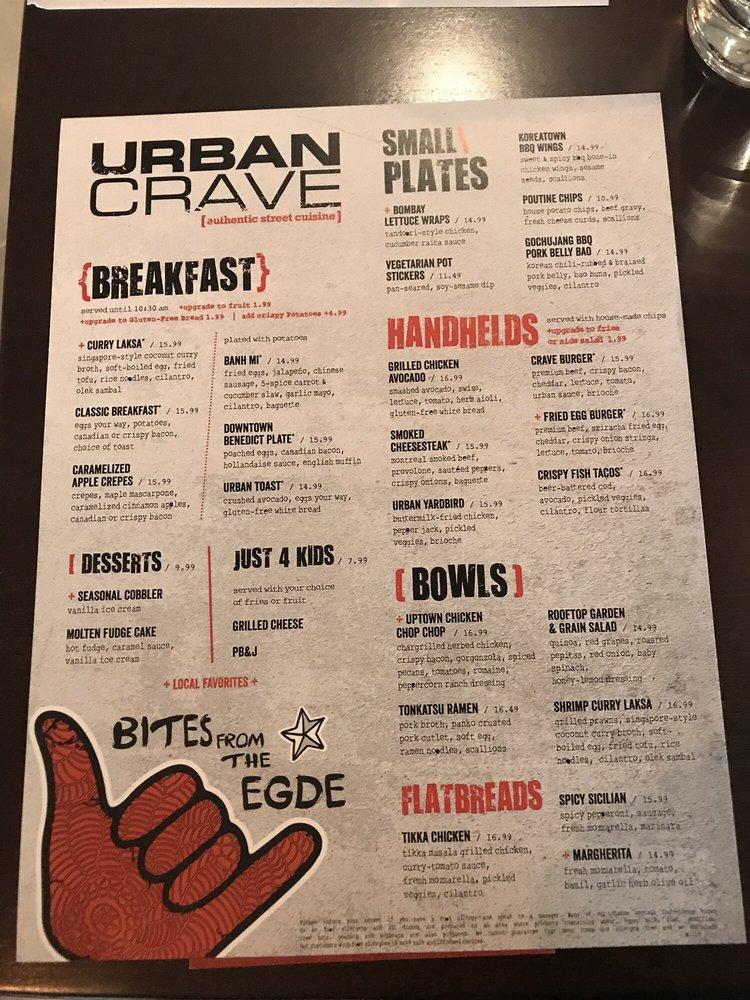 Menu at Urban Crave restaurant, Richmond
