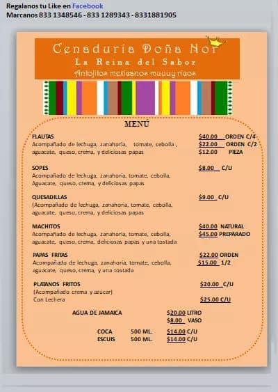 Menu at Cenaduria Doña Nor restaurant, Ciudad Madero
