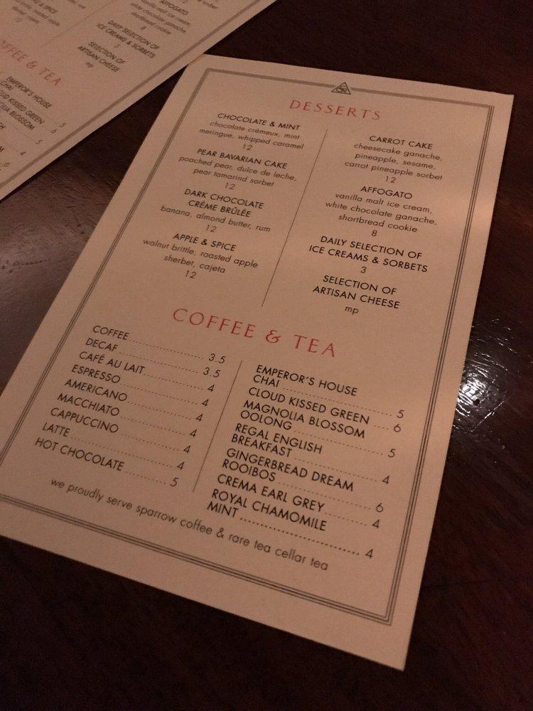 Menu at Cherry Circle Room restaurant, Chicago