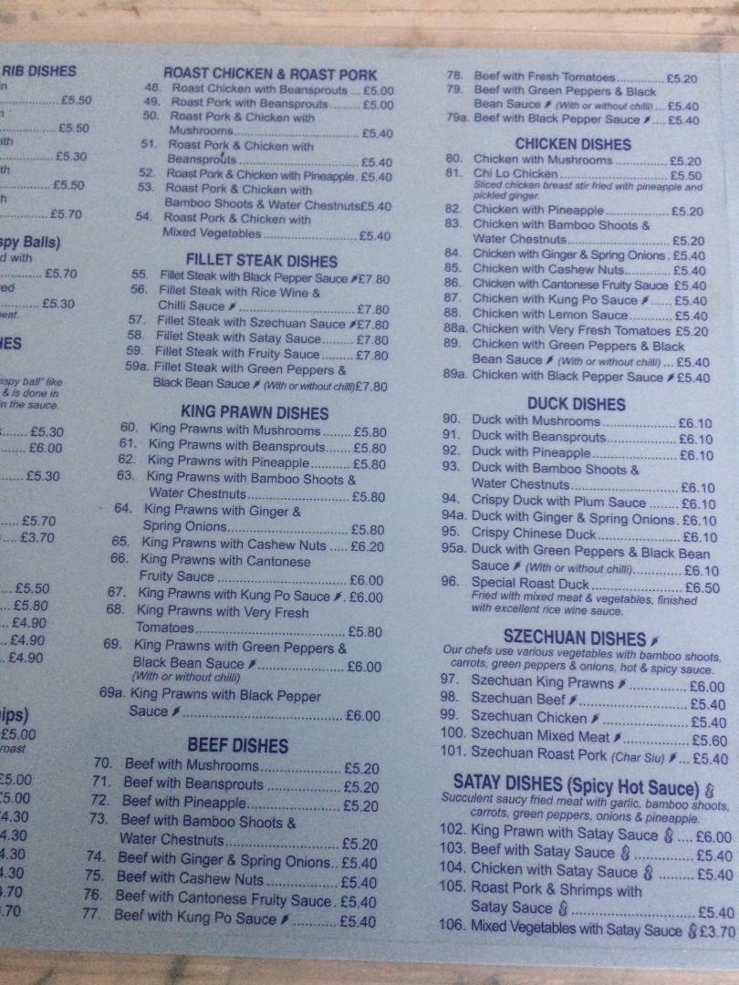 Menu at Chung Ying fast food, Birmingham, 213 Station Rd