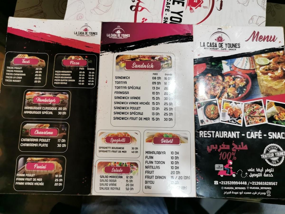 Menu at La Casa de Younes restaurant, Tetouan