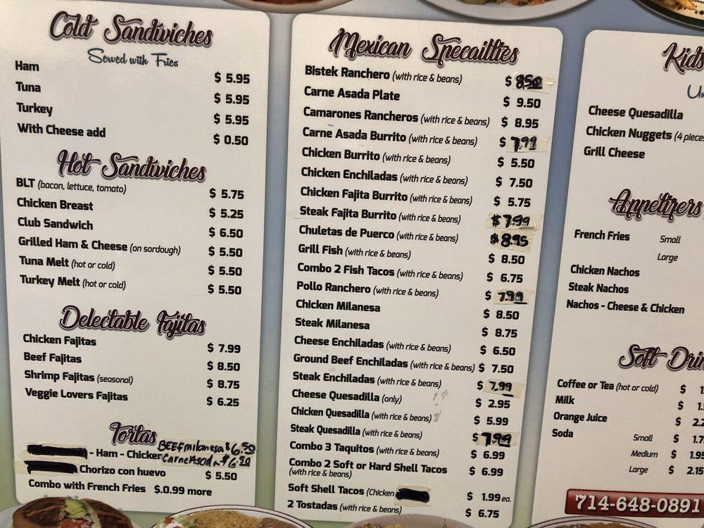 Menu at Mini Cafe, Santa Ana