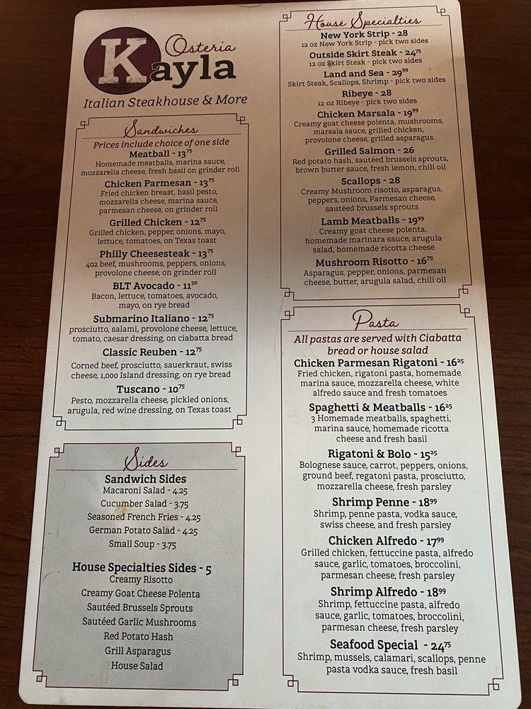 Menu at Osteria Kayla Restaurant, Fremont