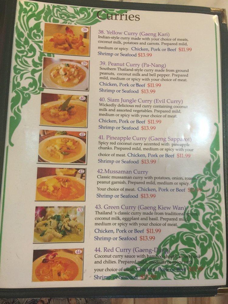 Menu at Siam Square restaurant, Honolulu
