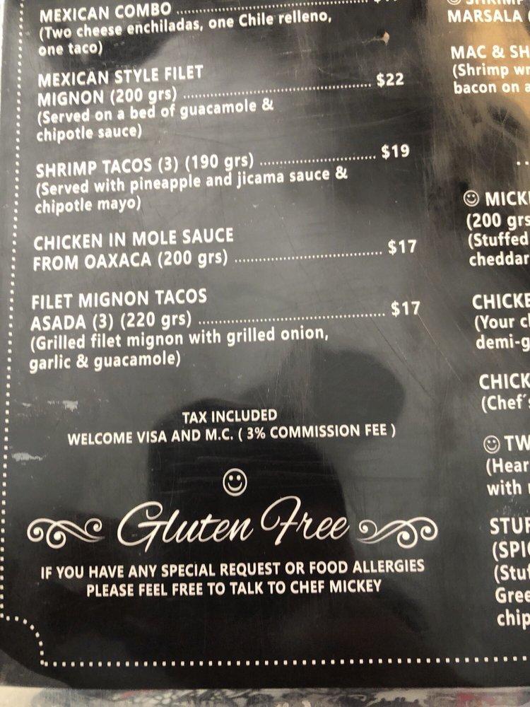 Menu at Chef Mickey's Place restaurant, Puerto Peñasco