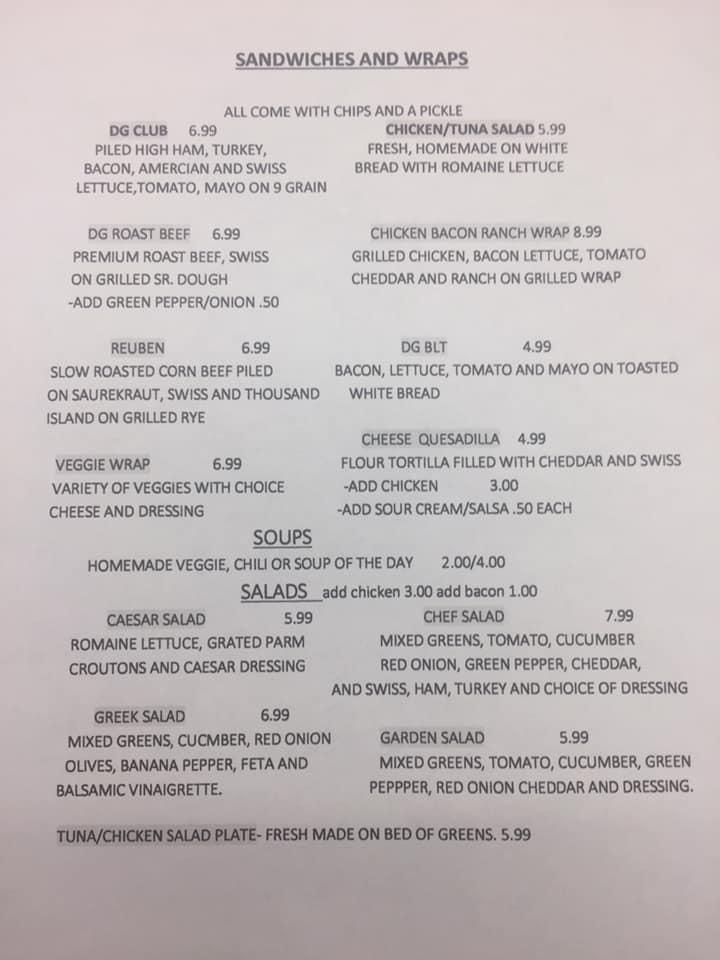 Menu at Daily Grind cafe, Mio