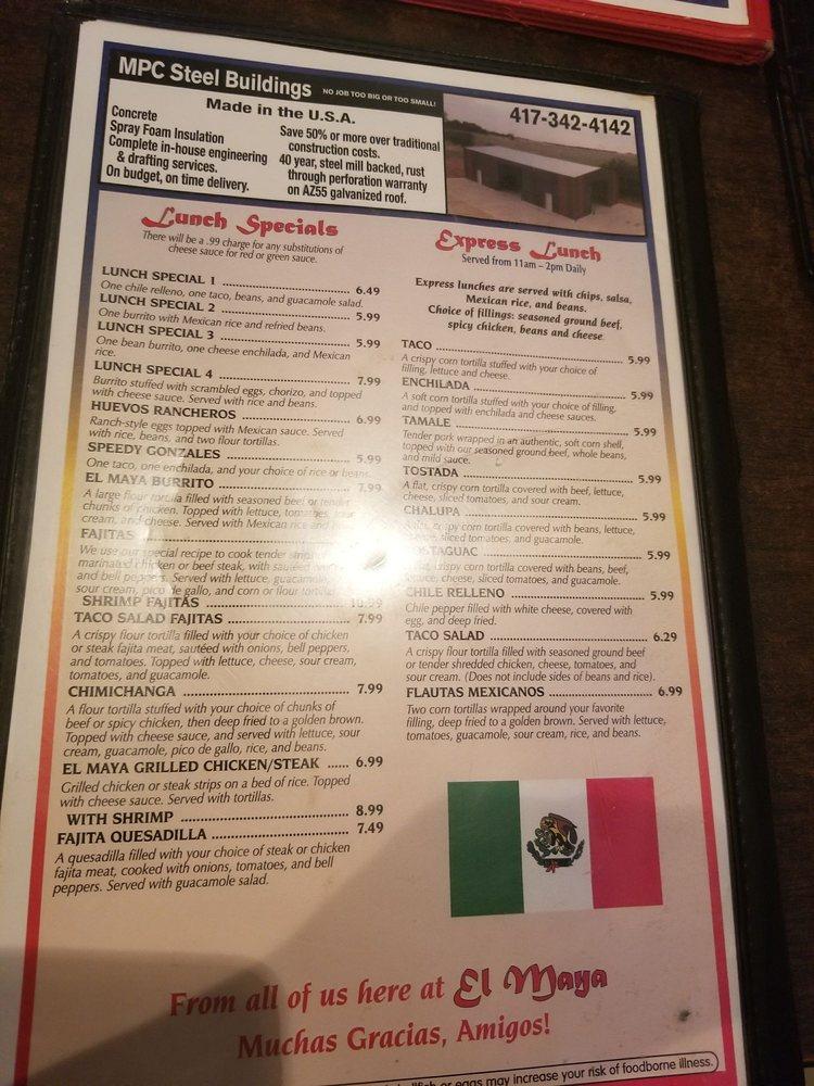 Menu at El Maya Mexican Cuisine Fairview restaurant, Fairview