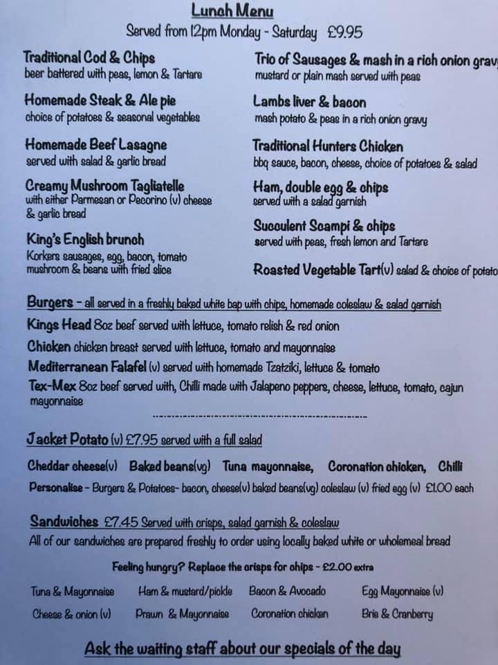 Menu at Kings Head pub & bar, Staplehurst, High St