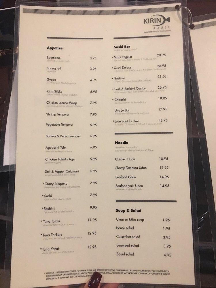 Menu at Kirin House Japanese Steak House & Sushi Bar, Lawrenceville
