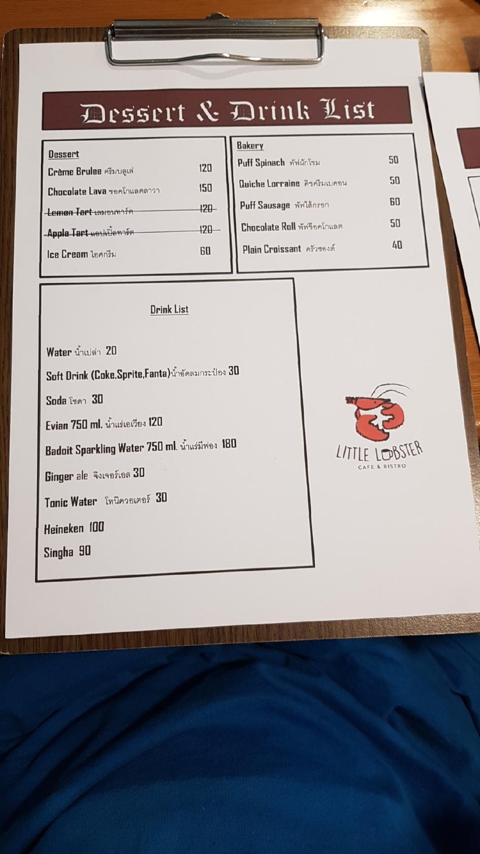 Menu at Little Lobster restaurant, Nonthaburi