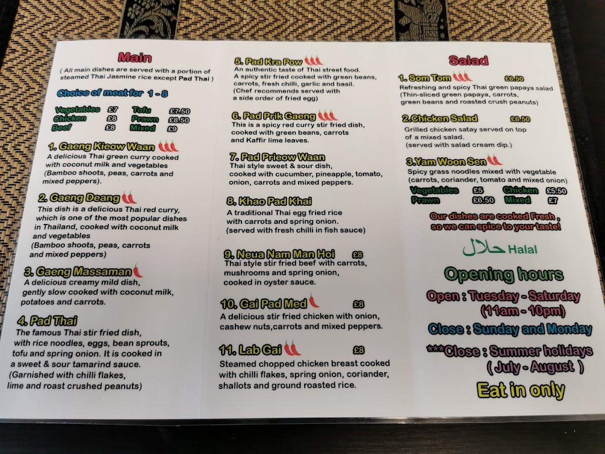 Menu at Rak Thai Thai Cuisine By Ann restaurant, Blackburn