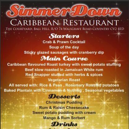 Menu at Simmer Down Restaurant, Coventry