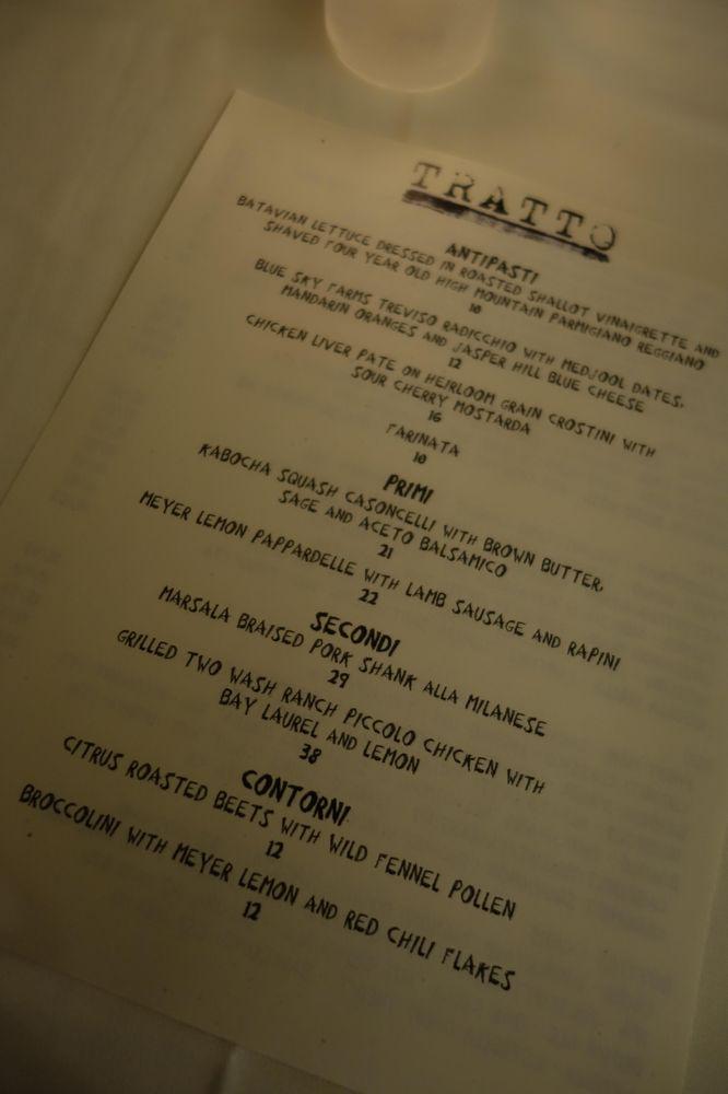 Menu at Tratto pub & bar, Phoenix, E Van Buren St