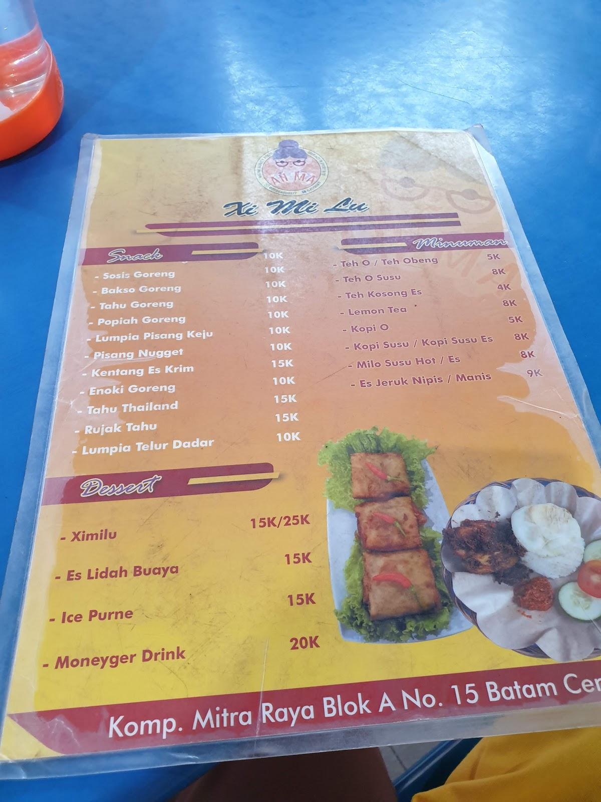Menu at Ahma Kopitiam restaurant, Batam, Perumahan Mitra Raya Blok A no. 15
