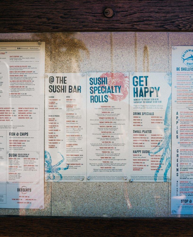 Menu at Bluewater Grill restaurant, Phoenix, E Camelback Rd