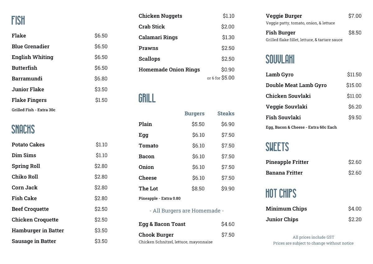 Menu at Central Fish & Chips fast food, Kilsyth