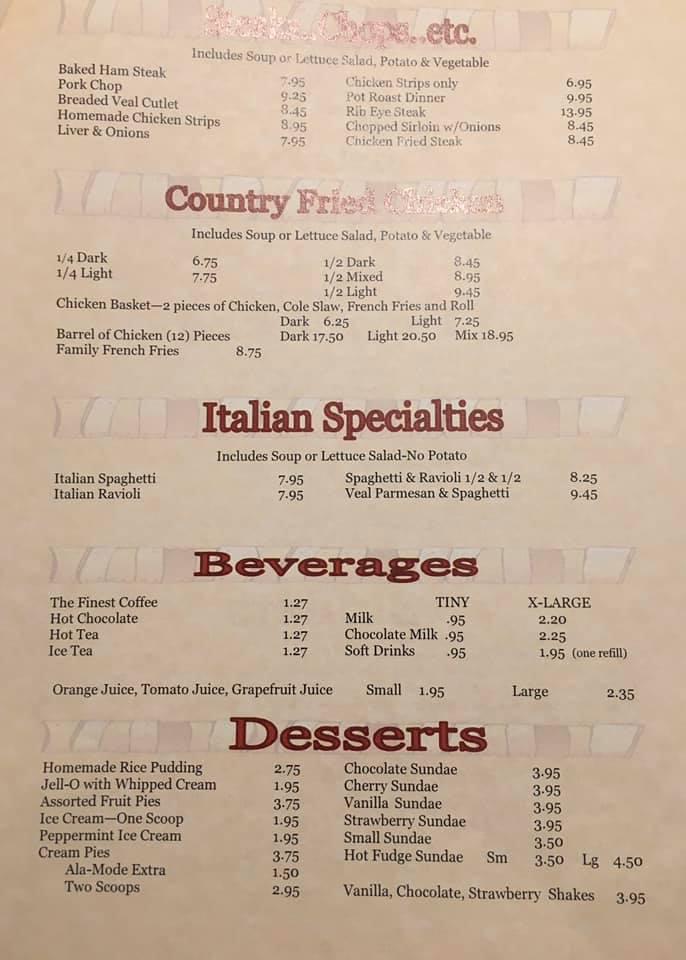 Menu at Chestnut Family Restaurant, Henry