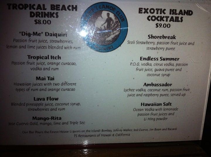 Menu at Duke's Waikiki pub & bar, Honolulu, Kalākaua Ave #116