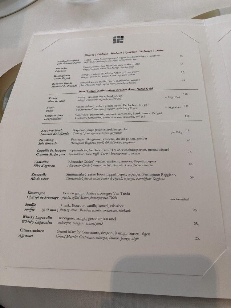 Menu at Inter Scaldes, Kruiningen